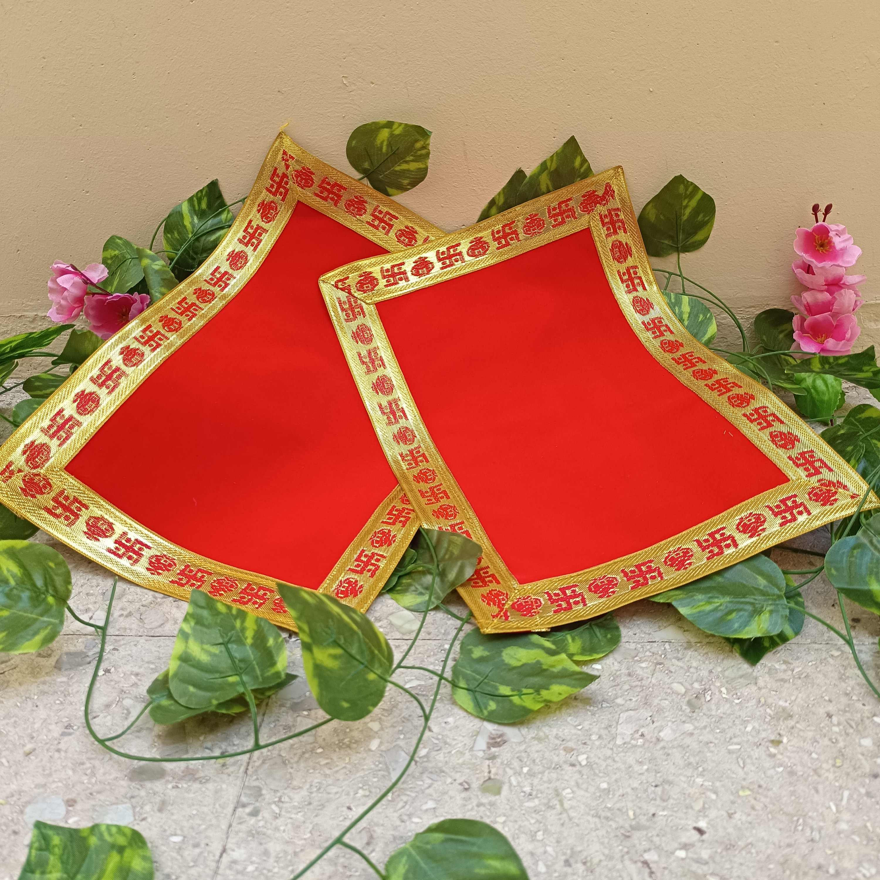 Pooja Aasan Mats Altar Cloths in Red Velvet for God Temple Decoration ...