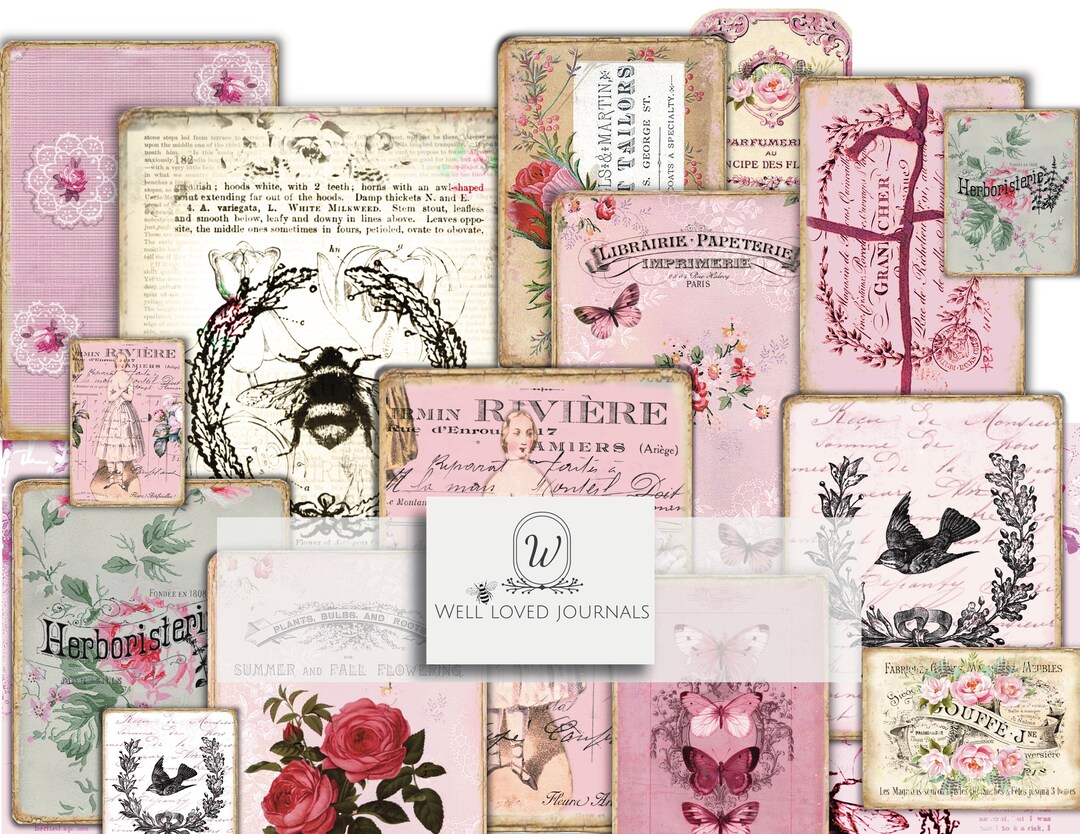 Vintage Pink Ephemera Kit - 10 Pages for Junk Journals - Digital ...