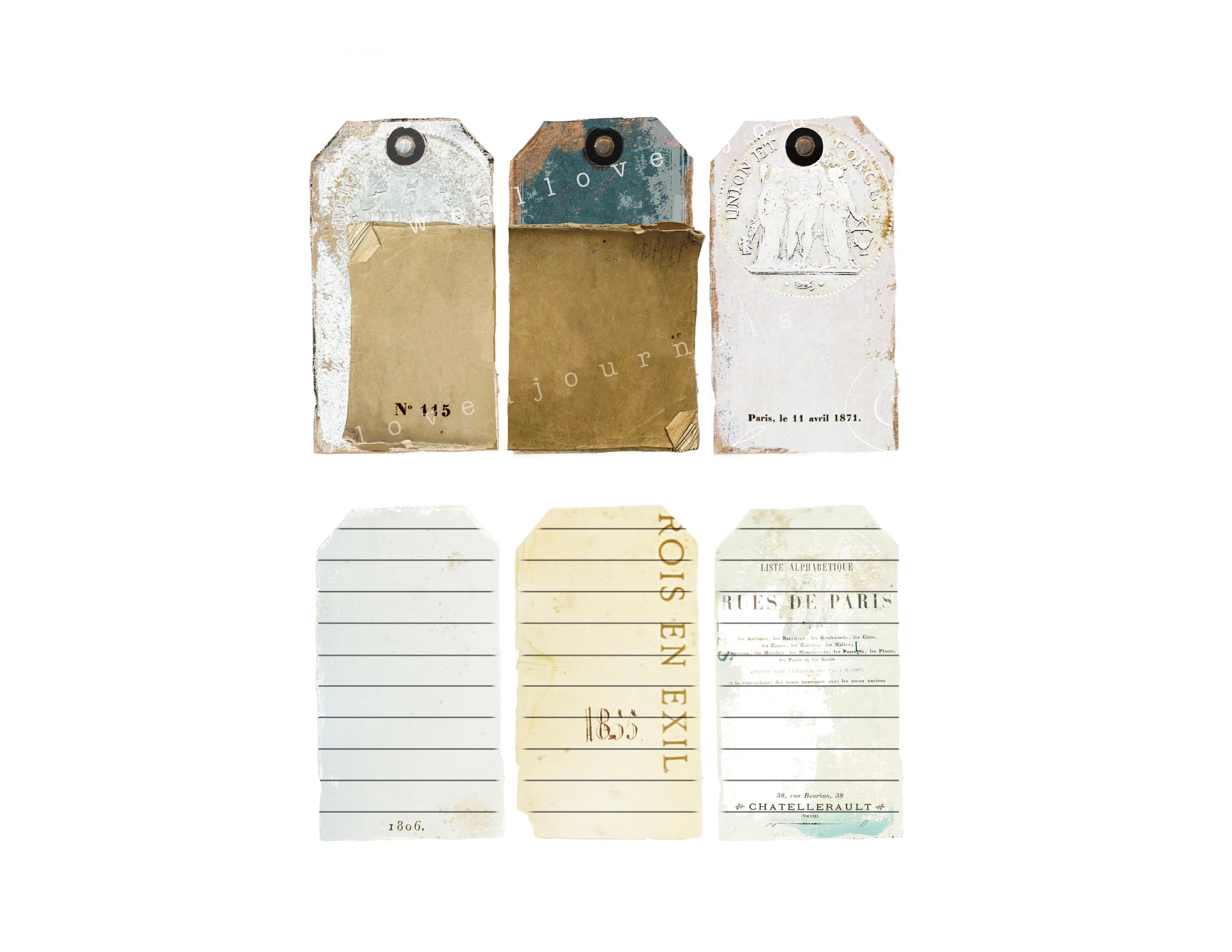 French Tags 01 - 18 Tags, Junk Journaling, Digital Download - Etsy