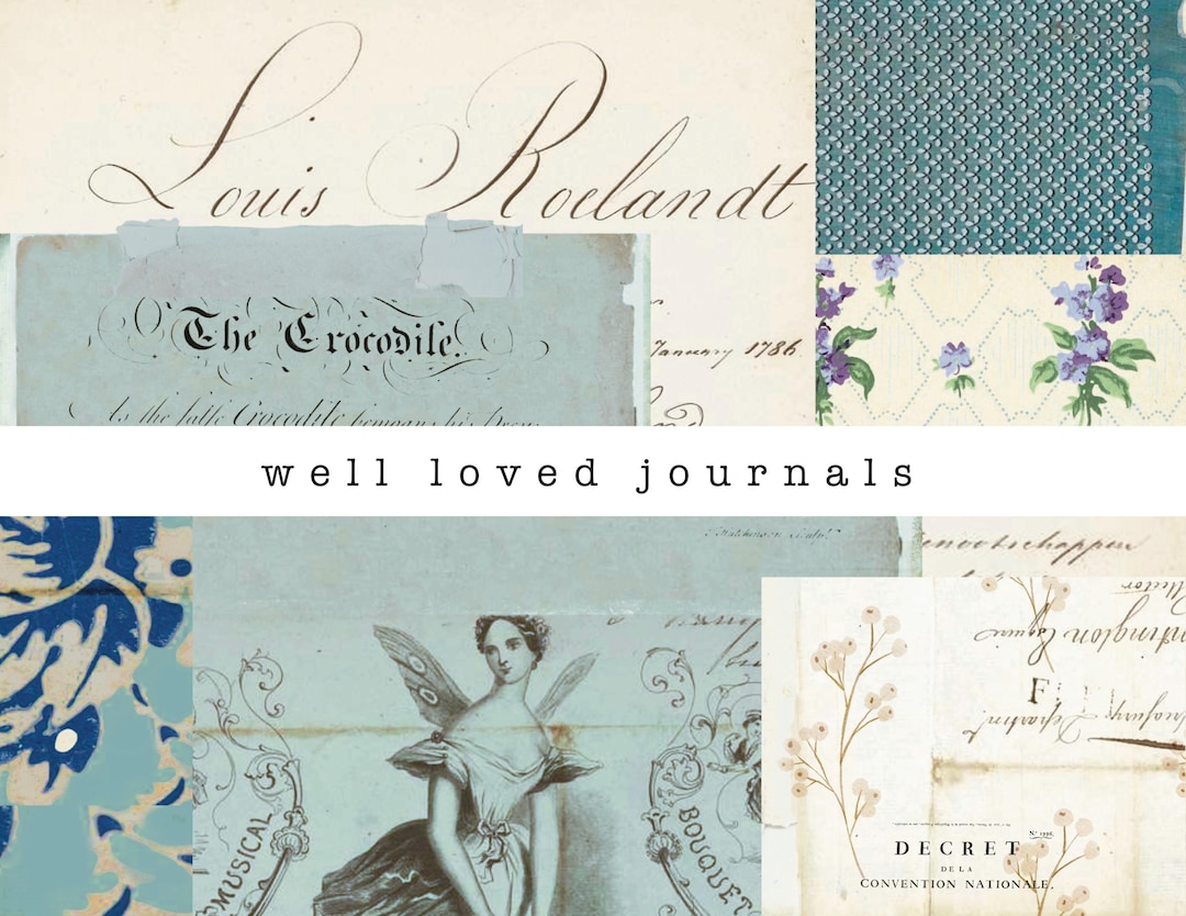 Vintage Blue Script Papers - 12 Papers for Junk Journaling and Crafting ...