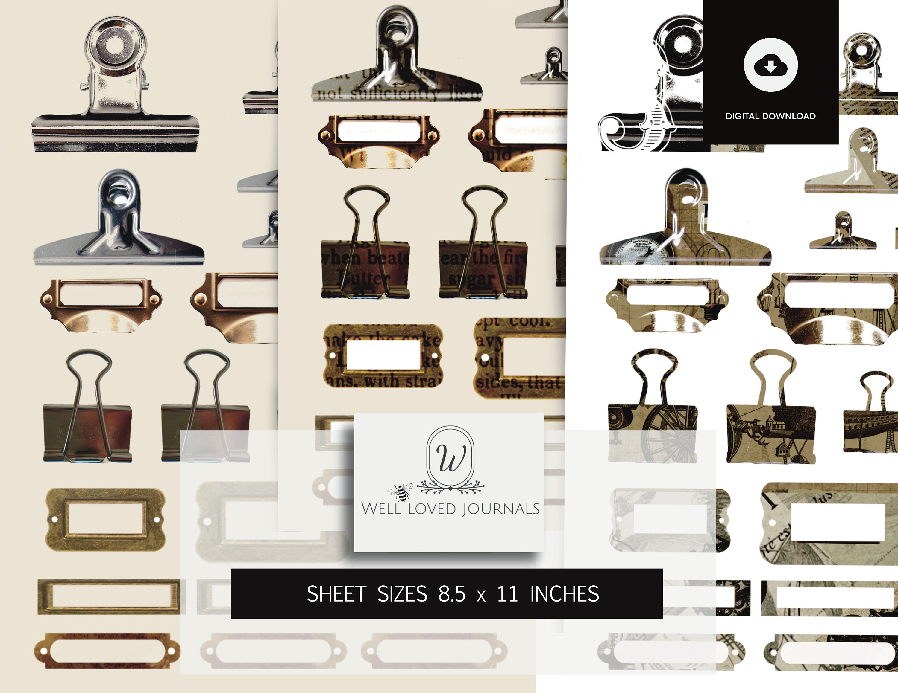 BULLDOG CLIP TABS and Label Holders Digital Kit, Office Ephemera ...