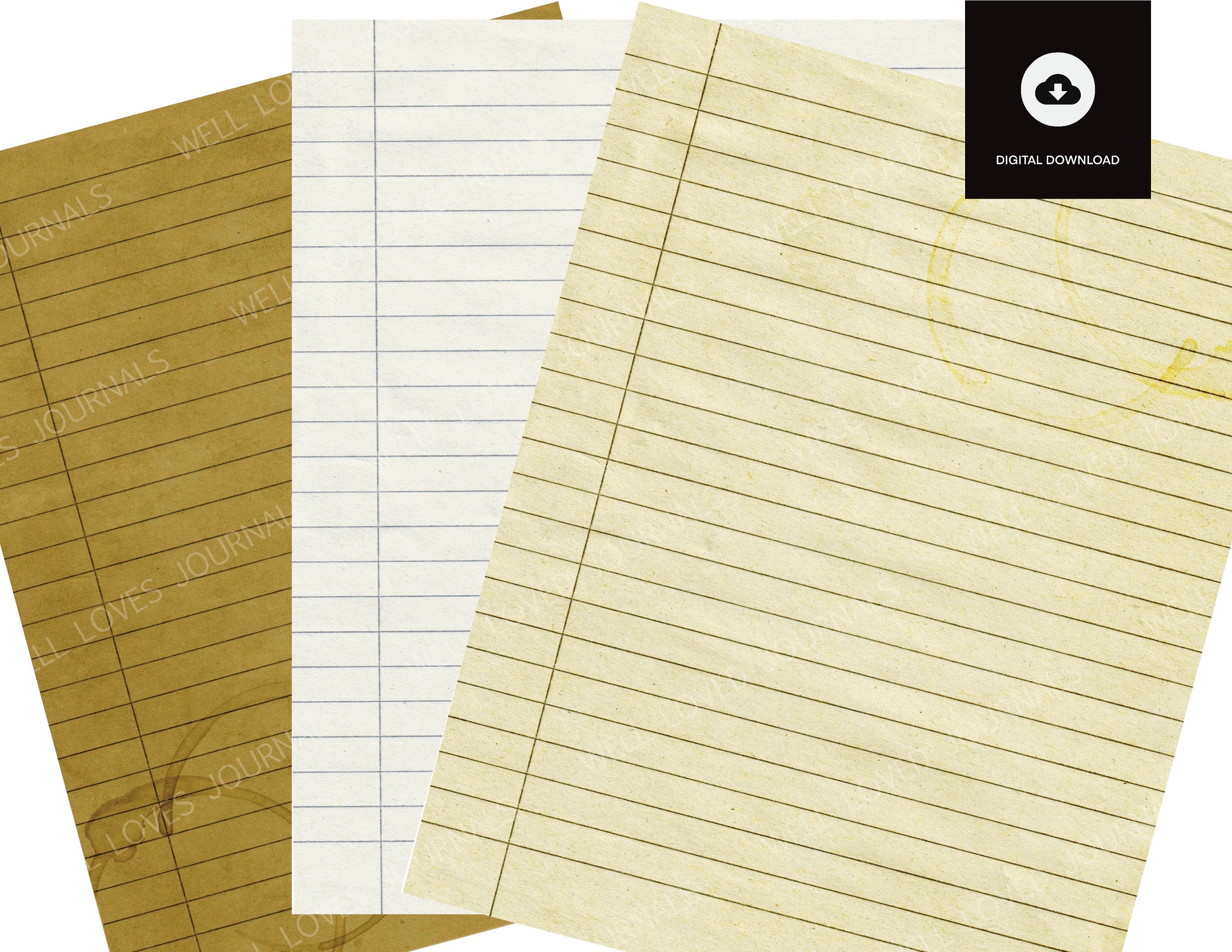 9 PAGE PAPER PACK, Lined Paper, Graph Paper, Coffee Stained, Aged ...