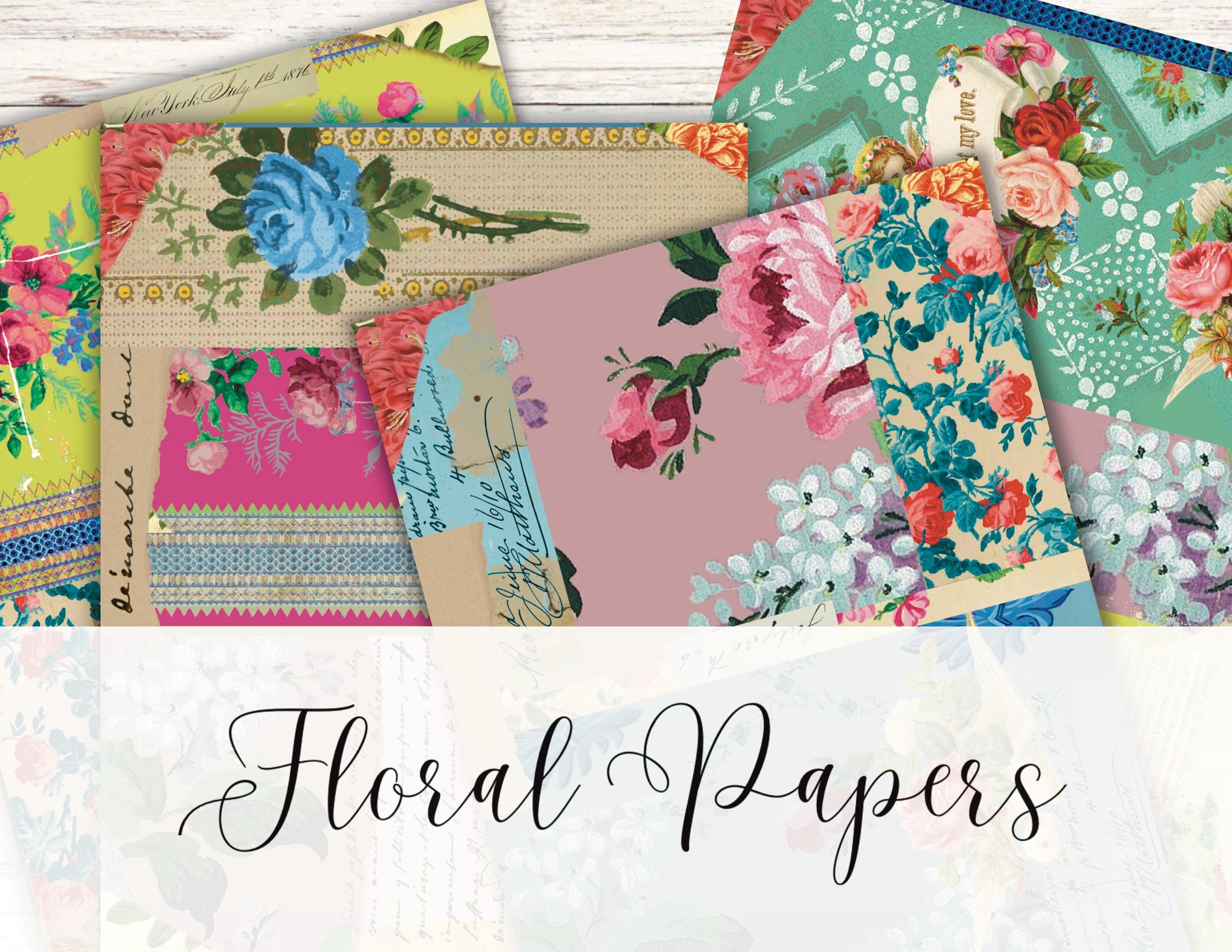 Vibrant Floral Paper | Collaged Pages | Junk Journaling | Vintage ...