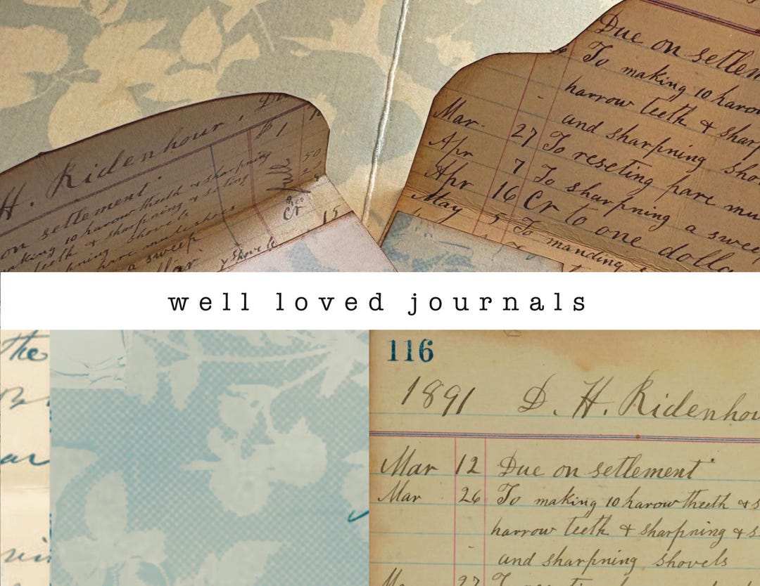 24 Vintage Ledgers, 1 Blue Floral Paper, Digital Papers for Junk ...