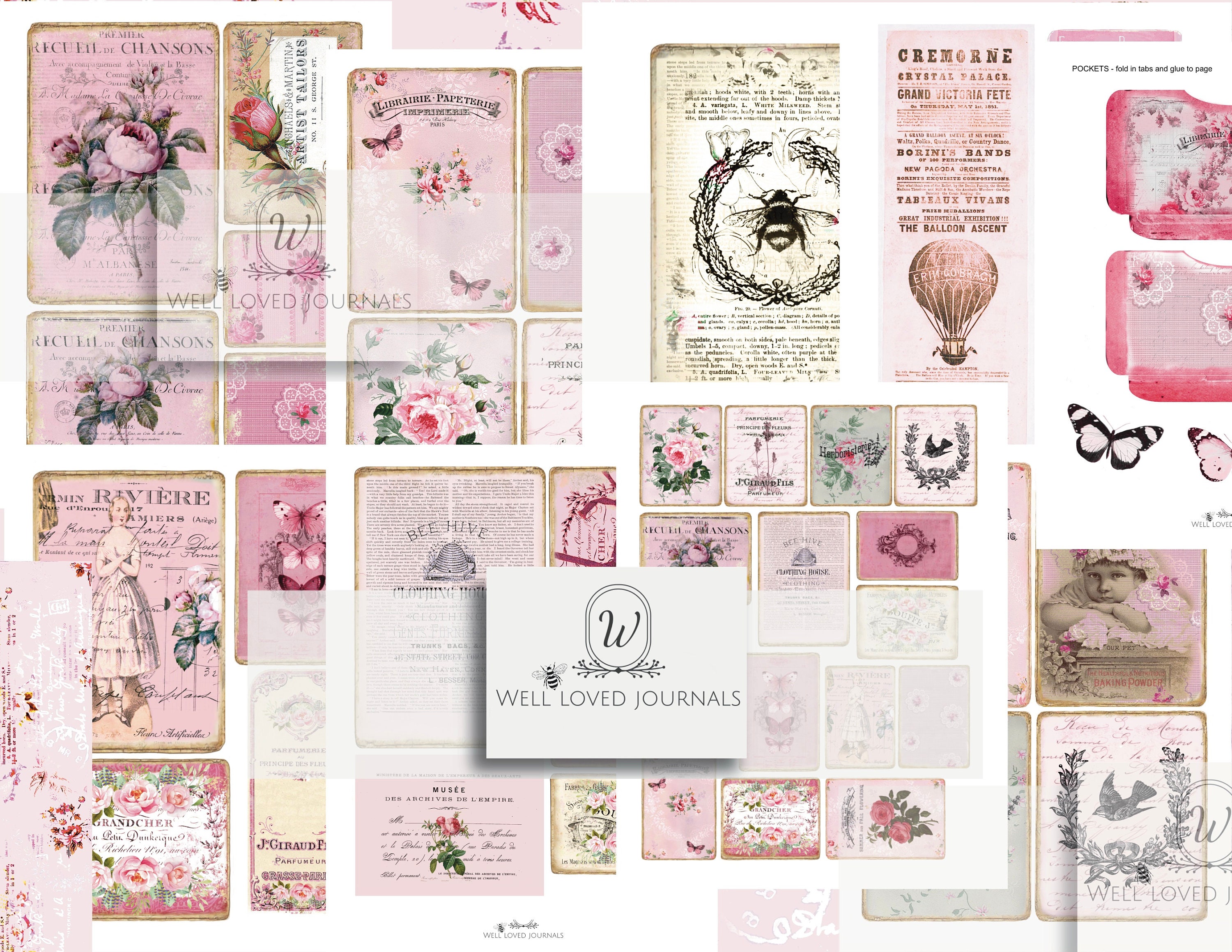 Vintage Pink Ephemera Kit - 10 Pages for Junk Journals - Digital ...