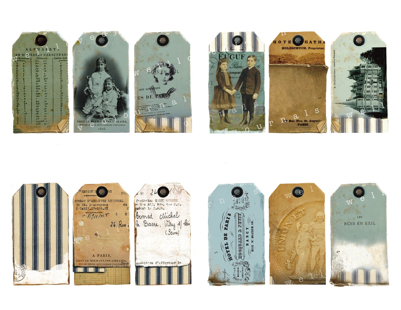 French Tags 01 - 18 Tags, Junk Journaling, Digital Download - Etsy