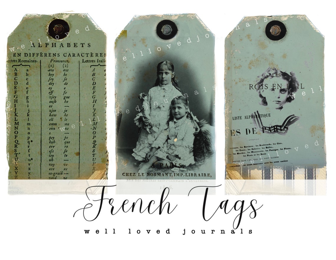 French Tags 01 - 18 Tags, Junk Journaling, Digital Download - Etsy