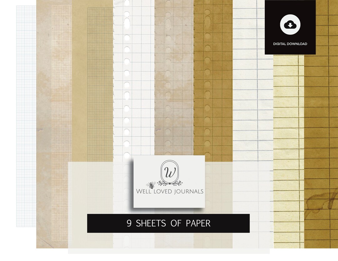 9 PAGE PAPER PACK, Lined Paper, Graph Paper, Coffee Stained, Aged ...