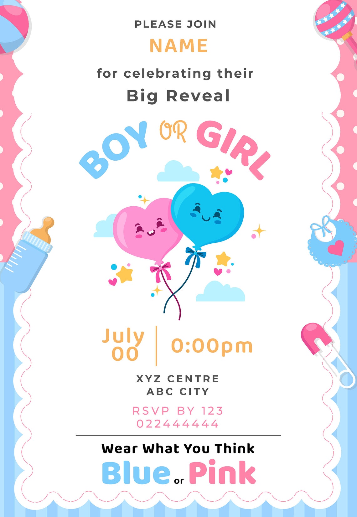 Editable and Printable Baby Gender Reveal Invitation - Vector Design ...