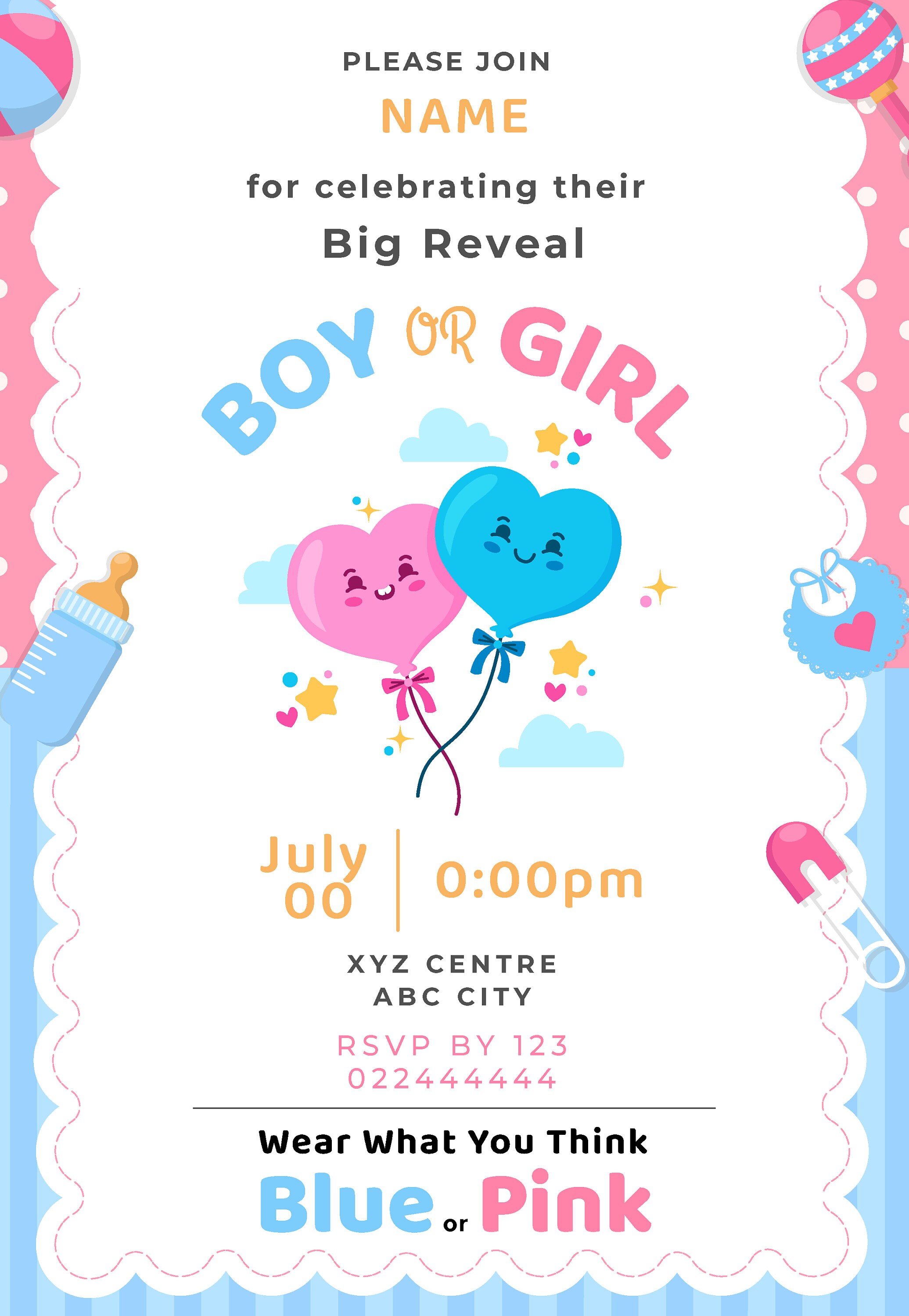 Editable and Printable Baby Gender Reveal Invitation - Vector Design ...