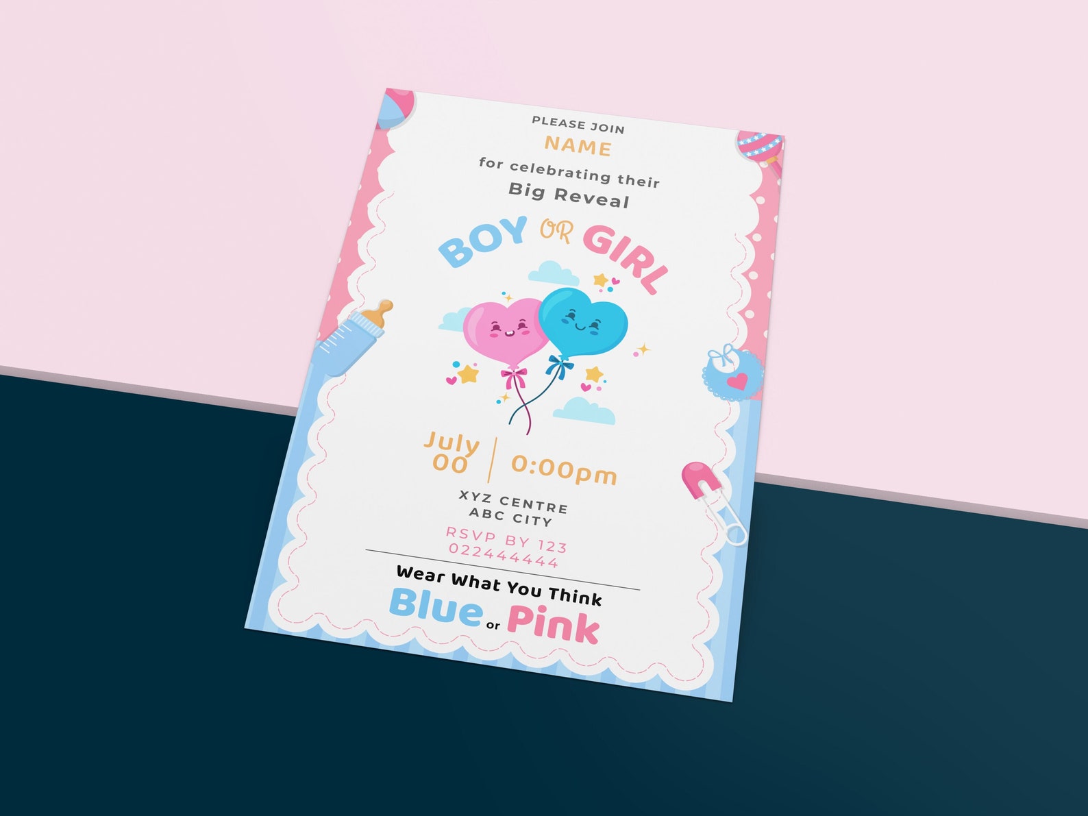 Editable and Printable Baby Gender Reveal Invitation - Vector Design ...