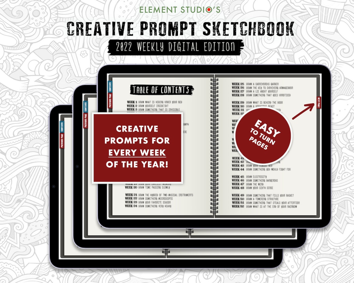 Weekly Digital Sketchbook for iPad Goodnotes Notability Samsung With 52 ...