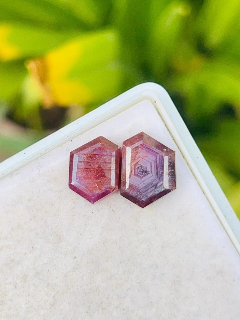 Ruby Matrix Sheen Sapphire Gemstone Pair: Faceted Step Cut Birthstone ...