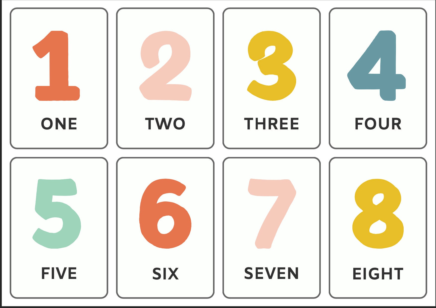Colored Number 1-20 Flashcards Instant PDF Download - Etsy