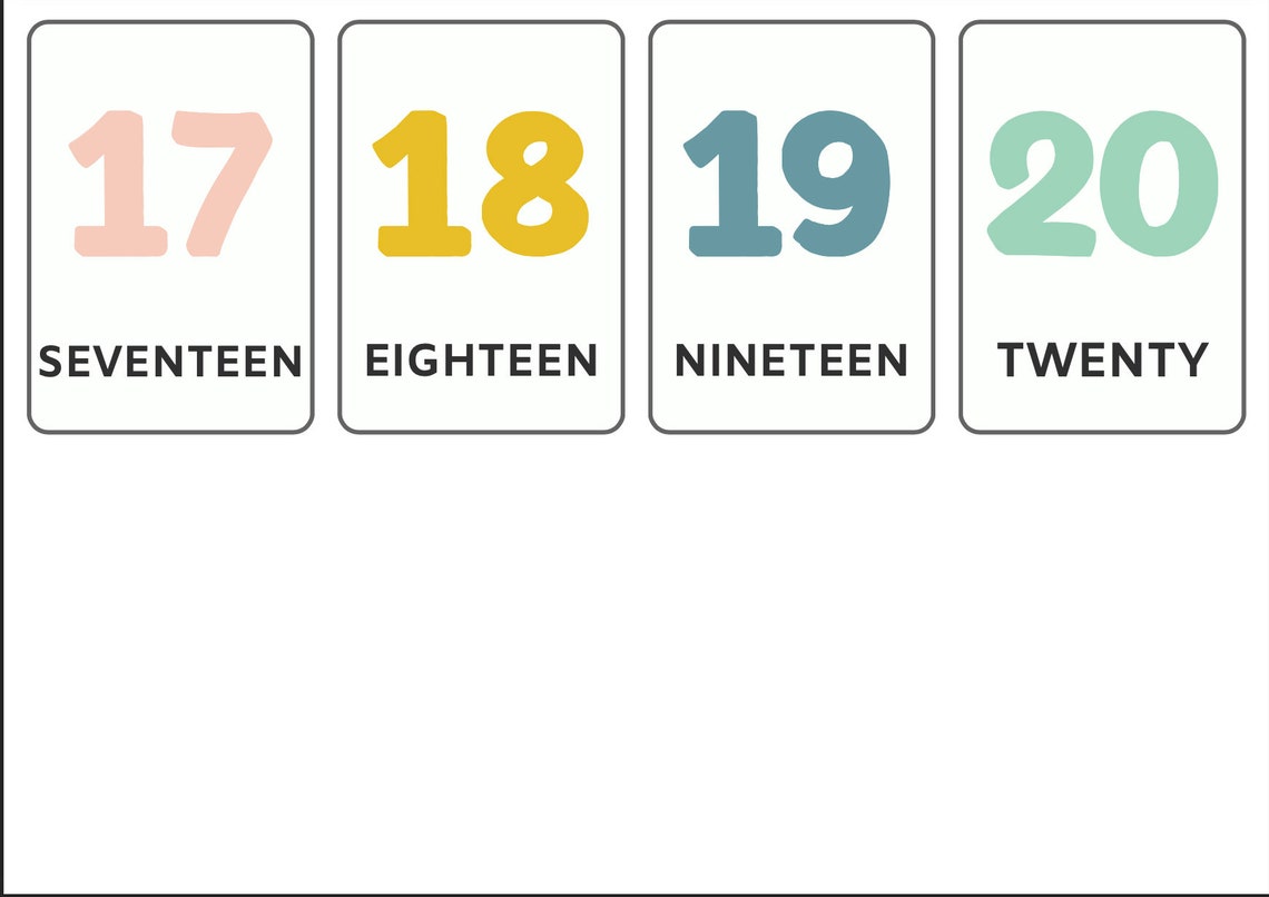 Colored Number 1-20 Flashcards Instant PDF Download - Etsy