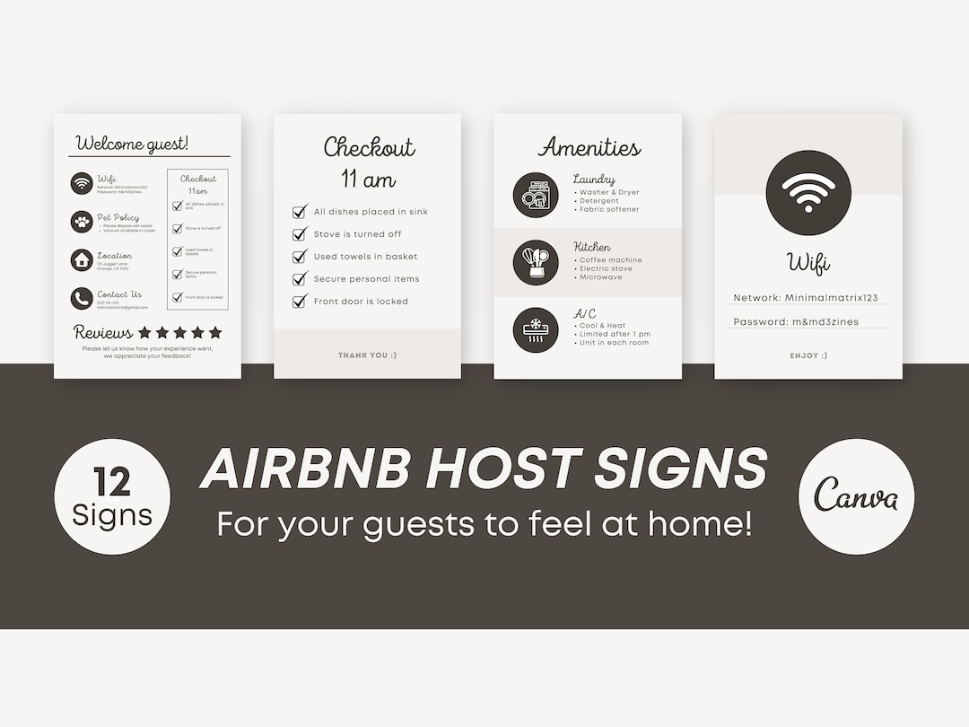 Airbnb Host Sign Bundle | Airbnb Guest Guide | Wifi Sign | Amenities ...