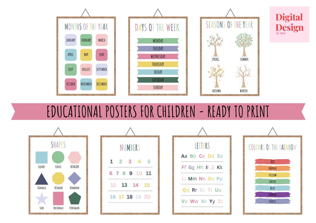 Colourful Educational Poster Set for Kids - Days of the Week, Months ...