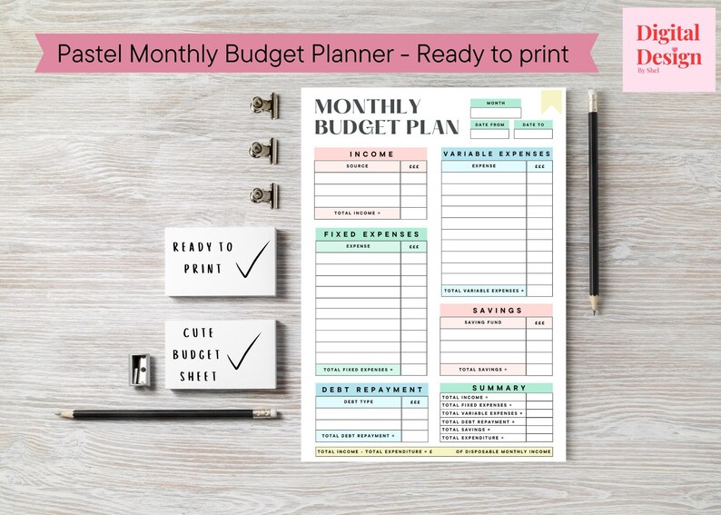 Pastel Monthly Budget Planner - Track Income, Expenses, Savings, Debt ...