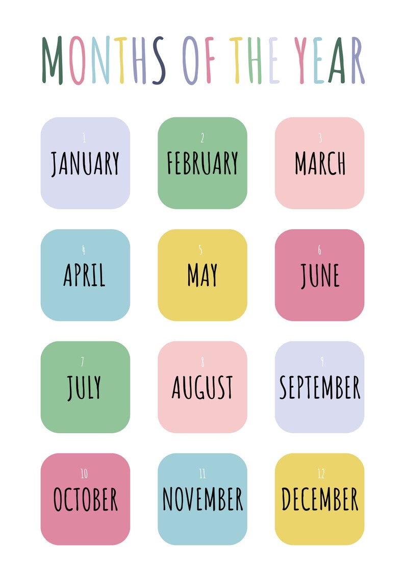 Colourful Educational Poster Set for Kids - Days of the Week, Months ...
