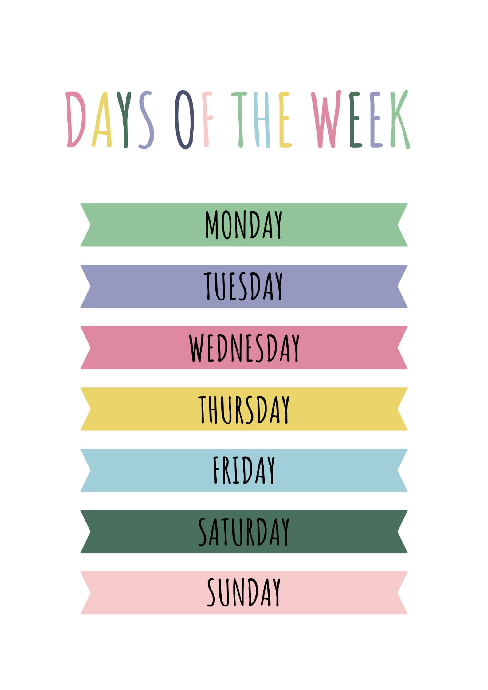 Colourful Educational Poster Set for Kids - Days of the Week, Months ...