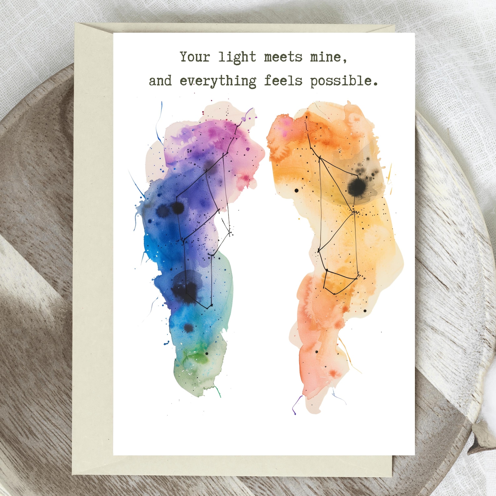 Your Light Meets Mine Romantic Love Card, LGBTQ Inclusive Watercolor ...