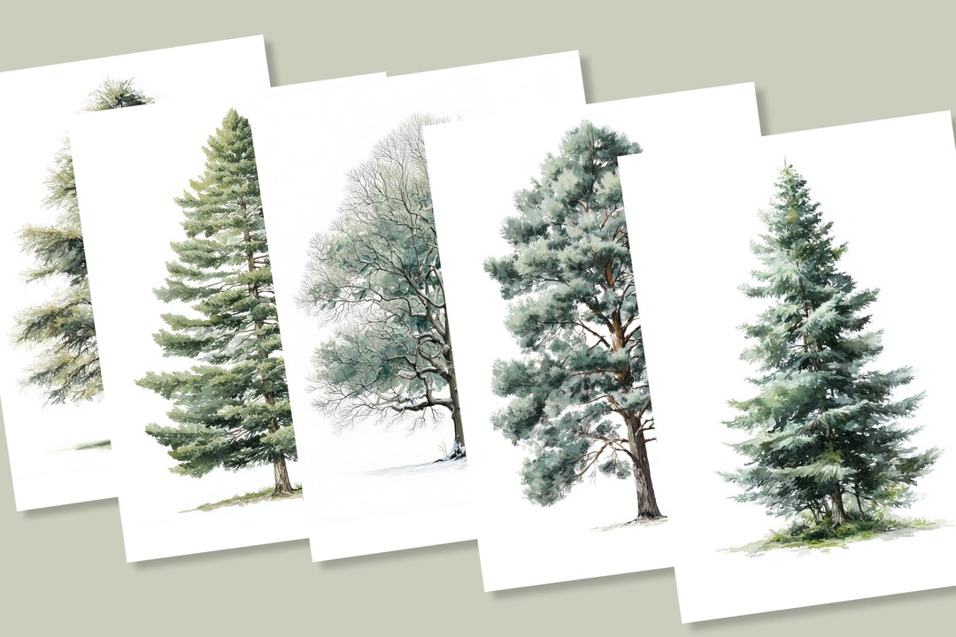 Set of 5 Watercolor Tree Art Cards, Nature Greeting Cards With ...