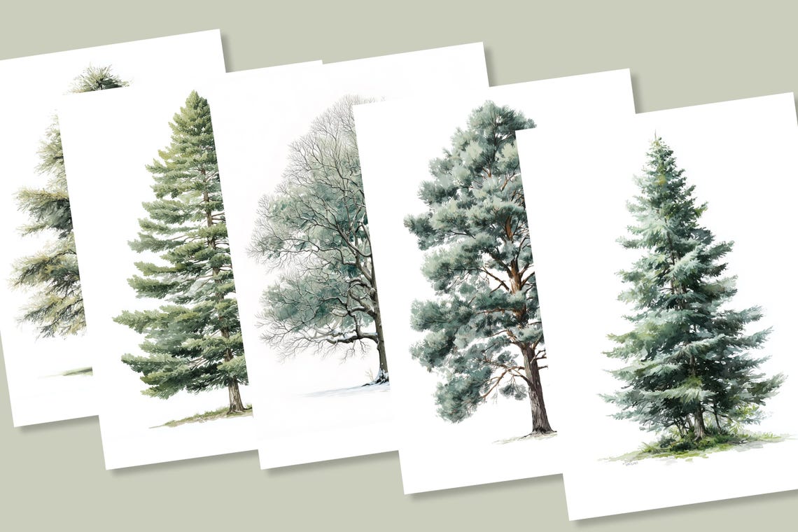 Set of 5 Watercolor Tree Art Cards, Nature Greeting Cards With ...