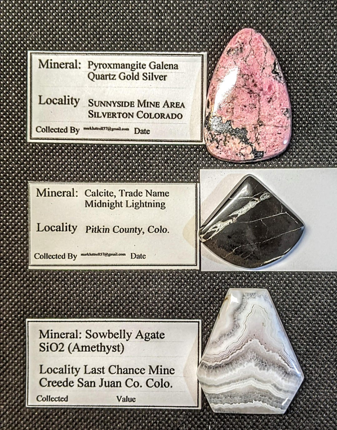 Colorado Gemstones Collection Sowbelly Agate, Pyroxmangite Midnight ...