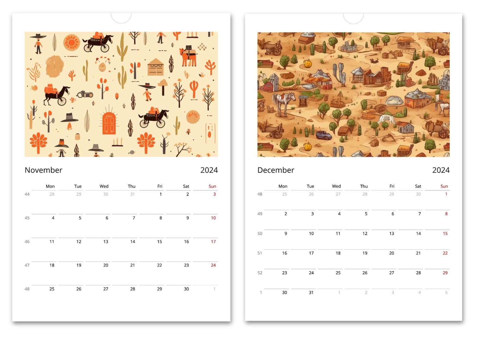 Custom 2024 Western Wall Calendar, Cowboy Retro Wall Hanging Calendar ...