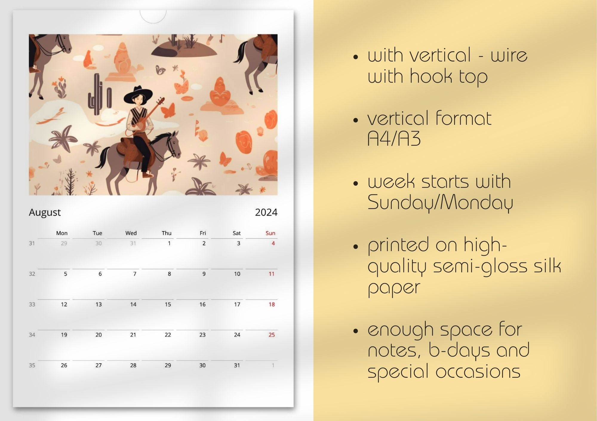 Custom 2024 Western Wall Calendar, Cowboy Retro Wall Hanging Calendar ...