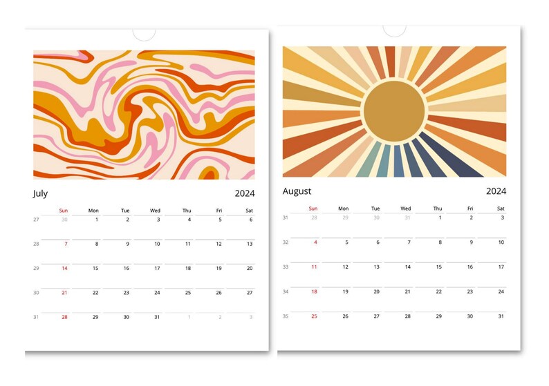 Custom 2024 Wall Retro Calendar With Groovy and Abstract Pattern Wall ...