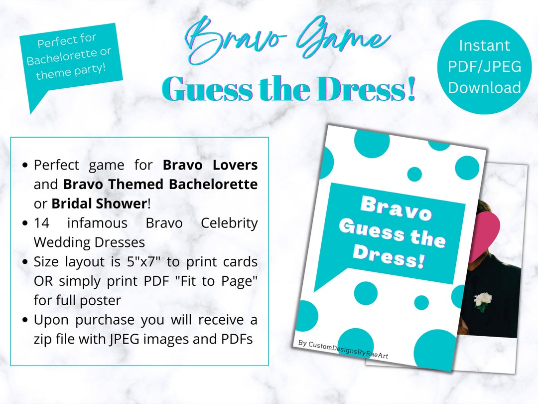 Bravo Game, Bravo Guess the Dress Game, Bravo Bachelorette or Bridal ...