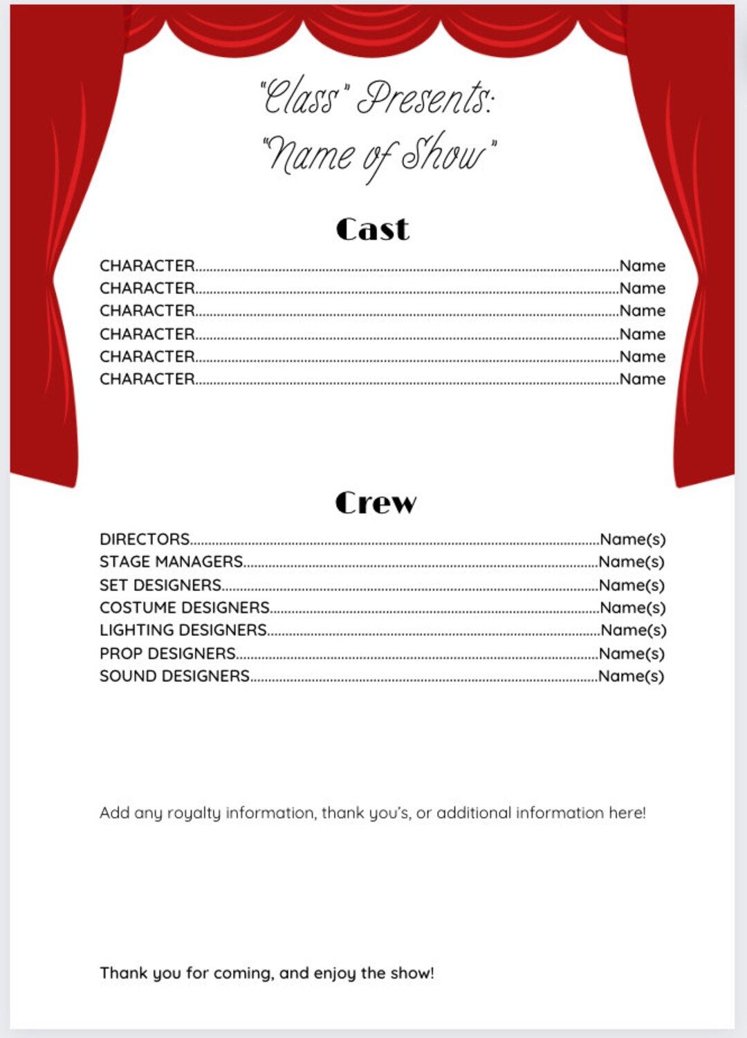 Editable Theater Class Showbill Template - Etsy