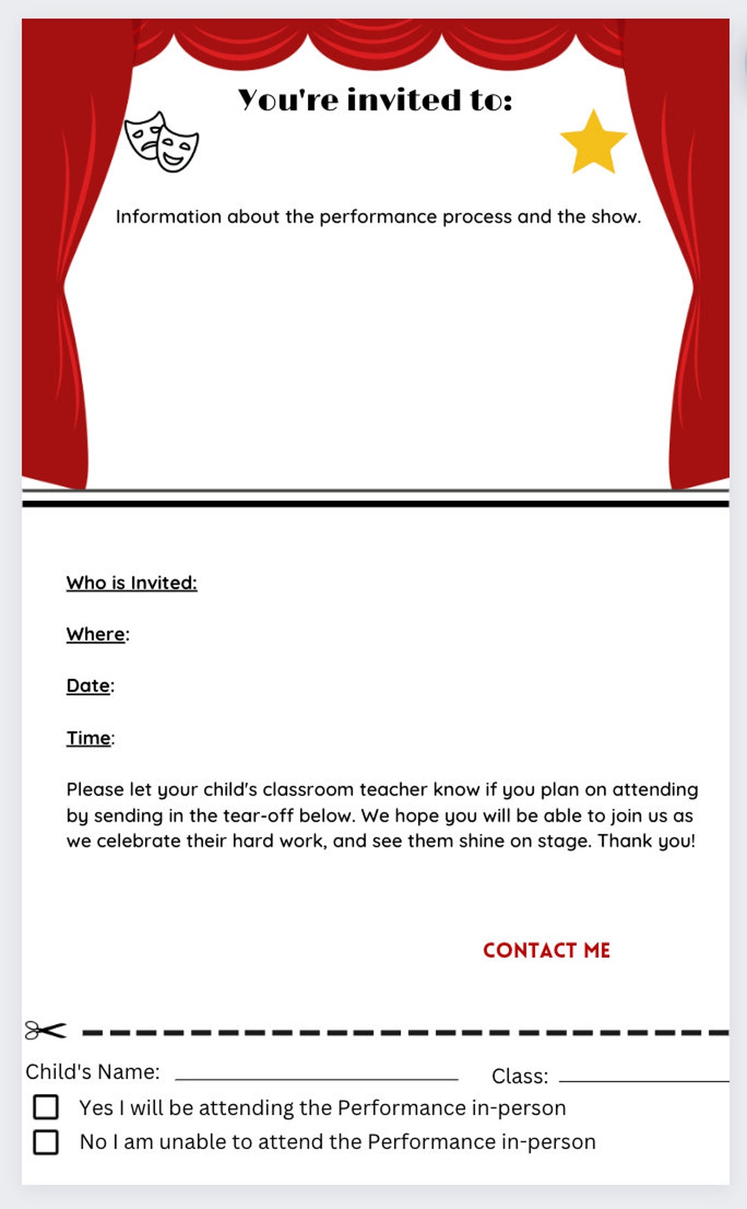 Editable Theater Class Performance Invitation Template - Etsy