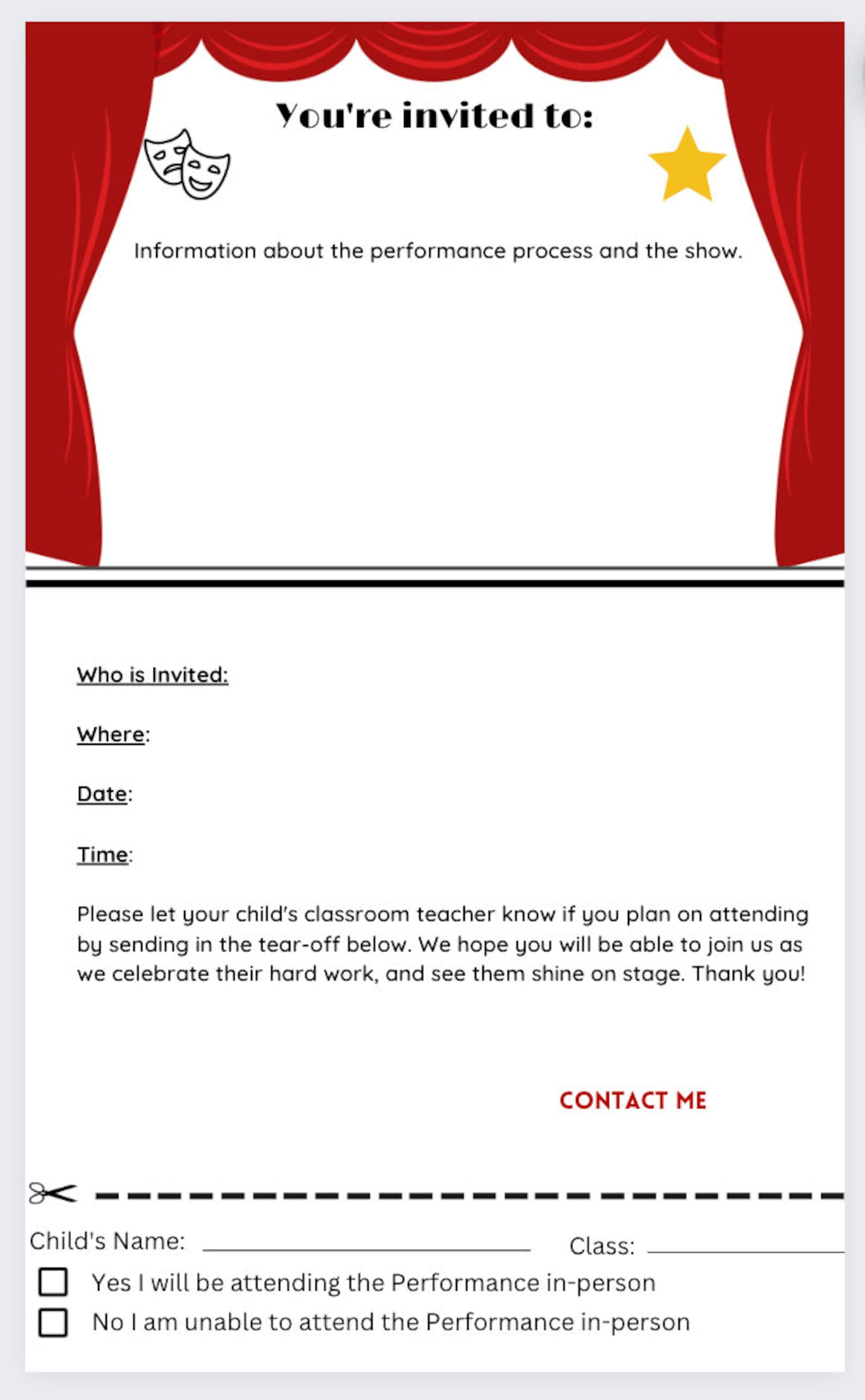 Editable Theater Class Performance Invitation Template - Etsy