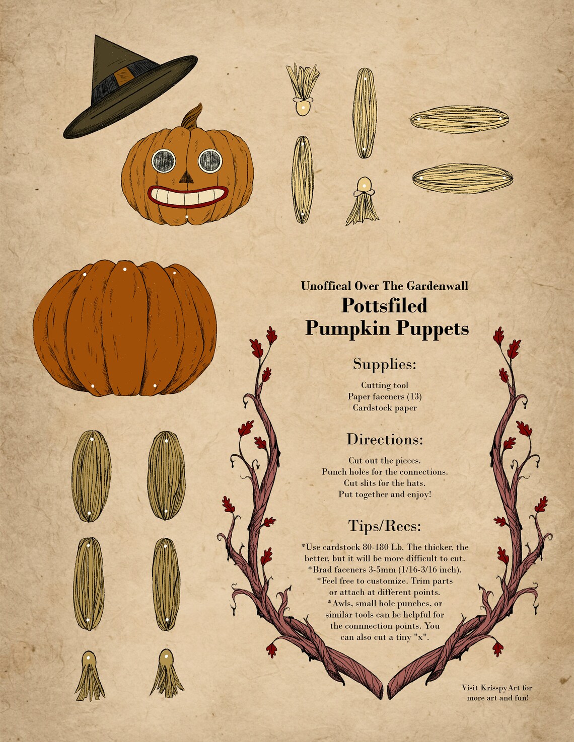 Over the Garden Wall Paper Pottsfield Pumpkin Puppets - Etsy