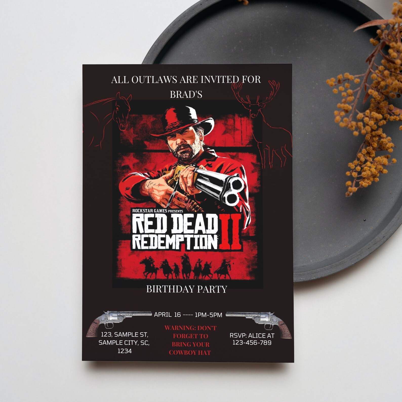 Red Dead Redemption 2 Invitation Arthur Morgan Themed Birthday ...