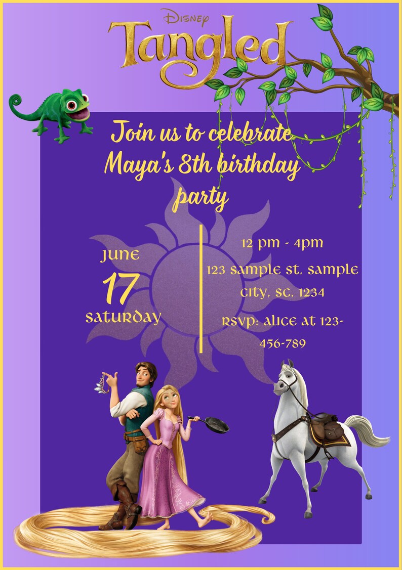 Tangled Birthday Invitation Rapunzel Invitation Themed Birthday ...