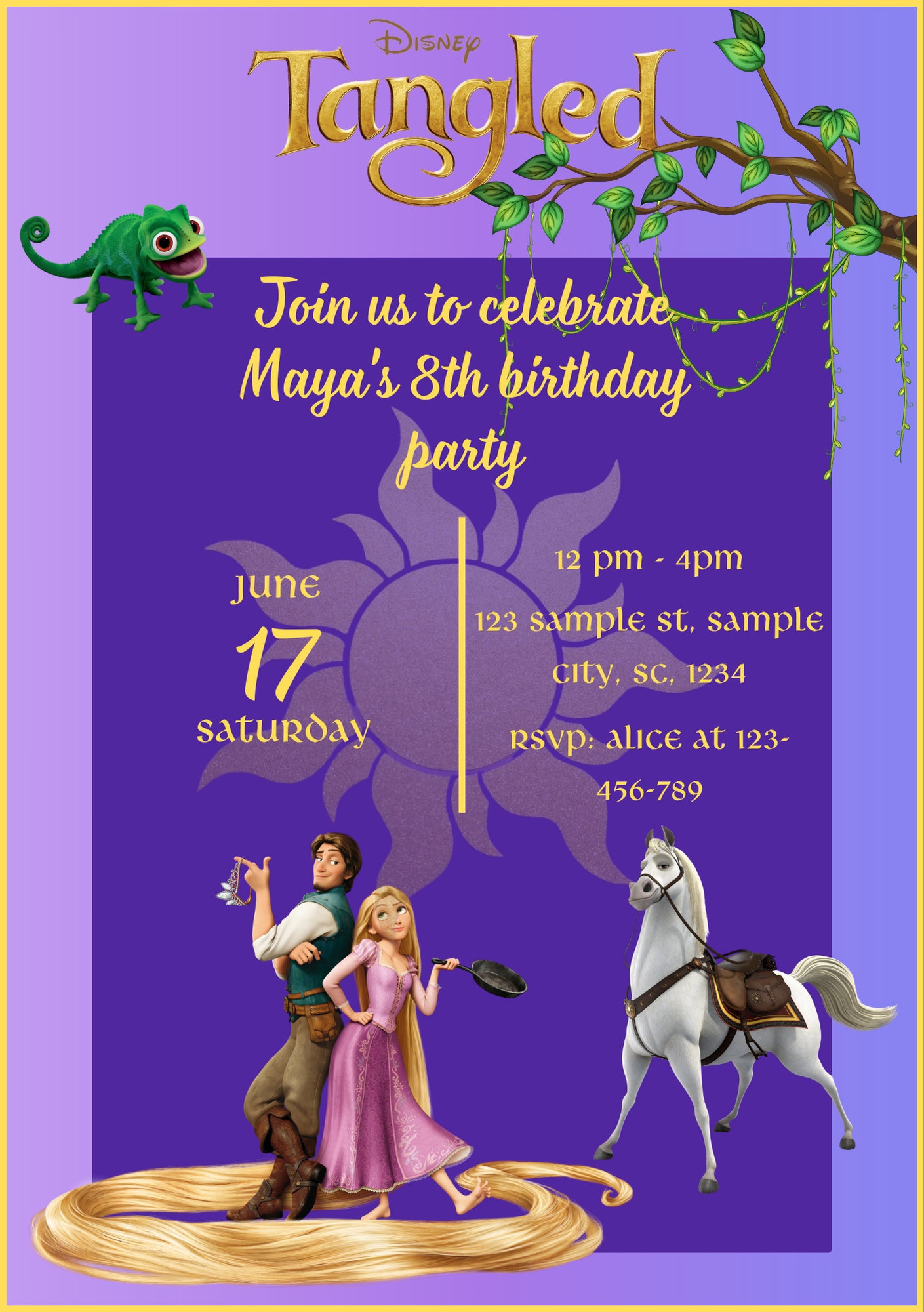 Tangled Birthday Invitation Rapunzel Invitation Themed Birthday ...