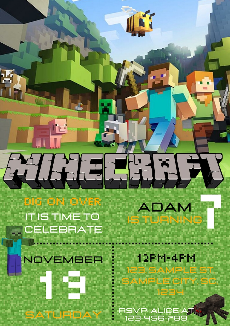 Minecraft Birthday Invitation | Themed Birthday Invitation | Digital ...