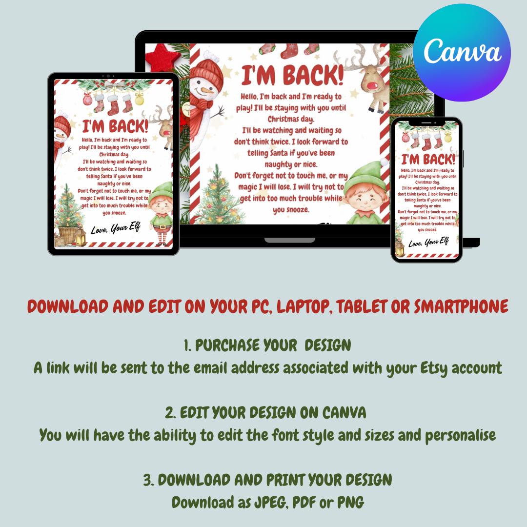Elf I'm Back Letter, I'm Back Letter From Your Elf, Welcome Letter Kids ...