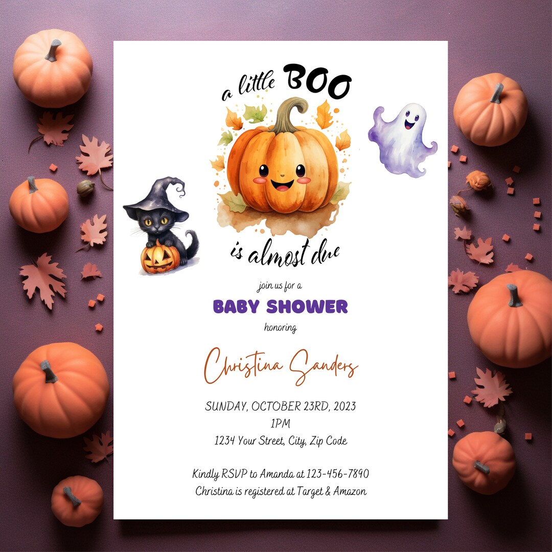 Halloween Baby Shower Printable Invitation Template, A Little Boo is ...
