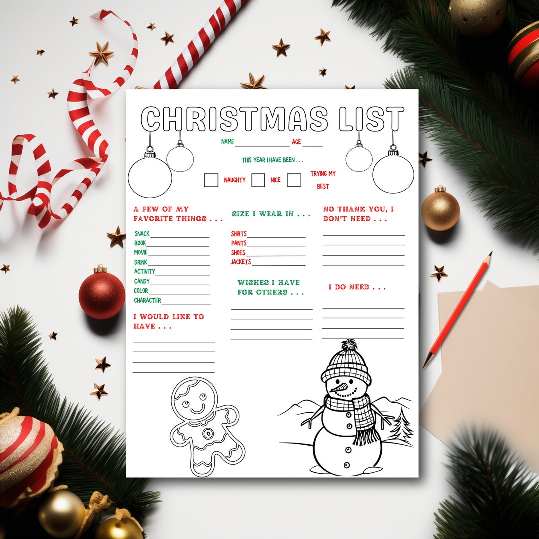 Kids Holiday Wish List, Kids Christmas Wish List Coloring Page, Letter ...
