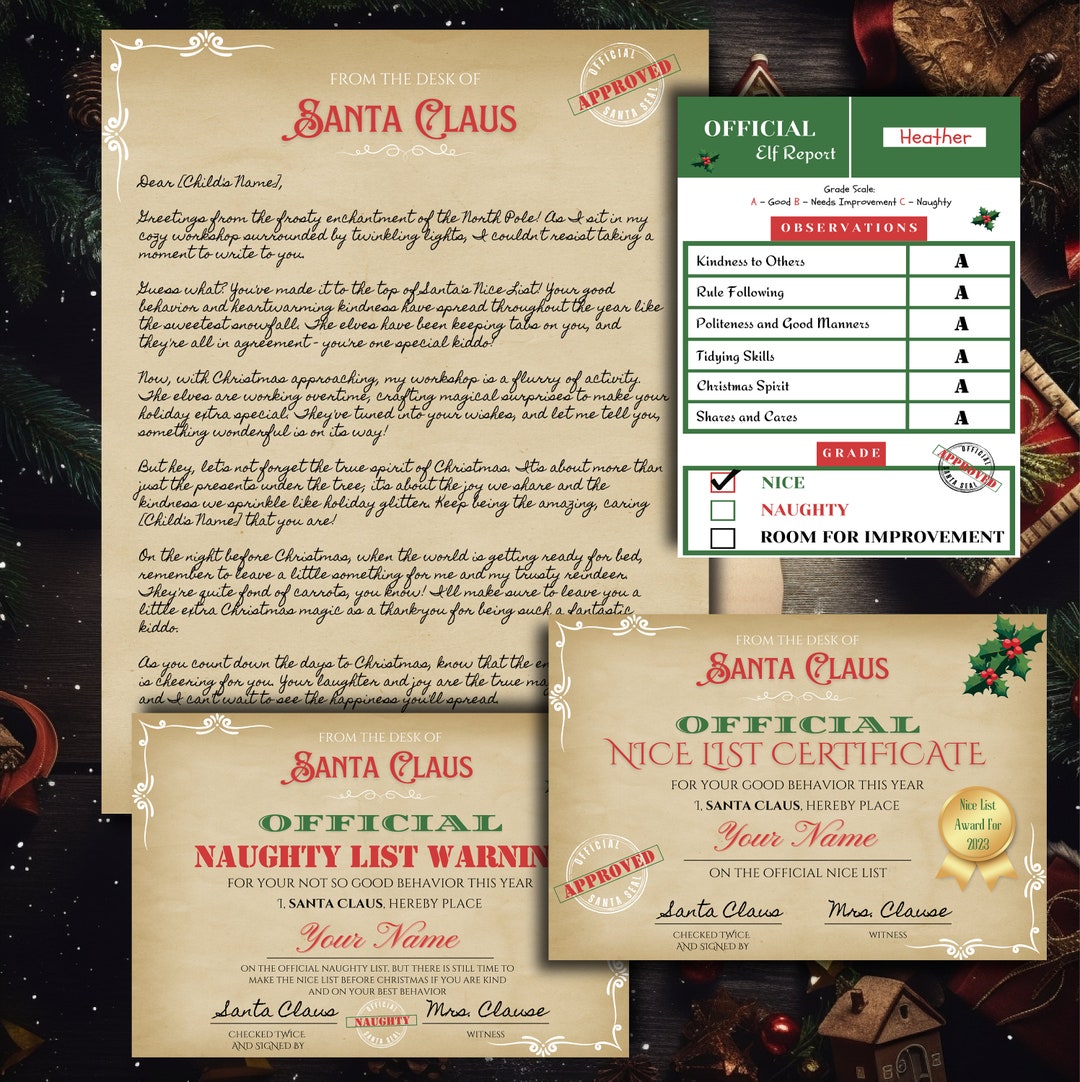 Letter From Santa Naughty Nice List Certificate, Santa Claus Letter Elf ...
