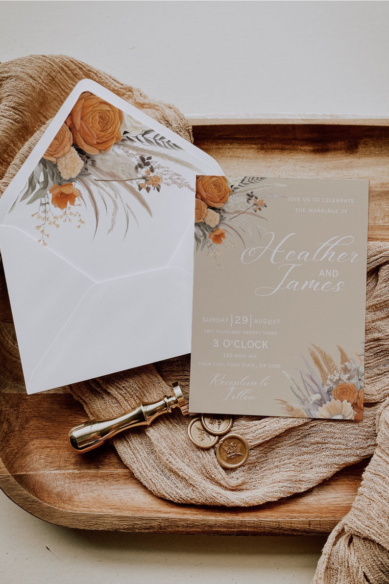 Rustic Wedding Invitation | Printable Invitation Template | Terracotta ...