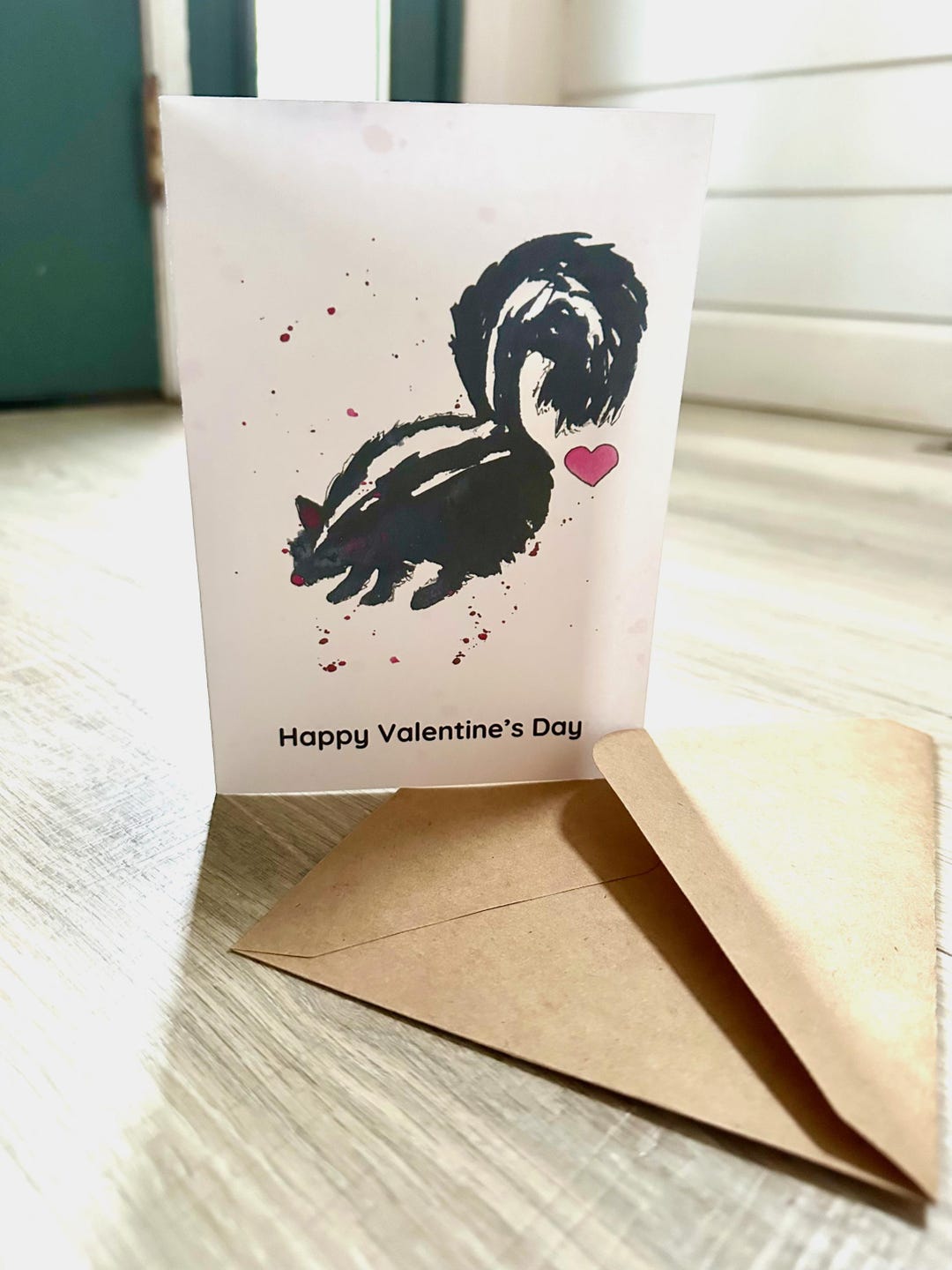 Valentines Day Card, Skunk Valentines Day Card, Watercolor Hearts, I ...