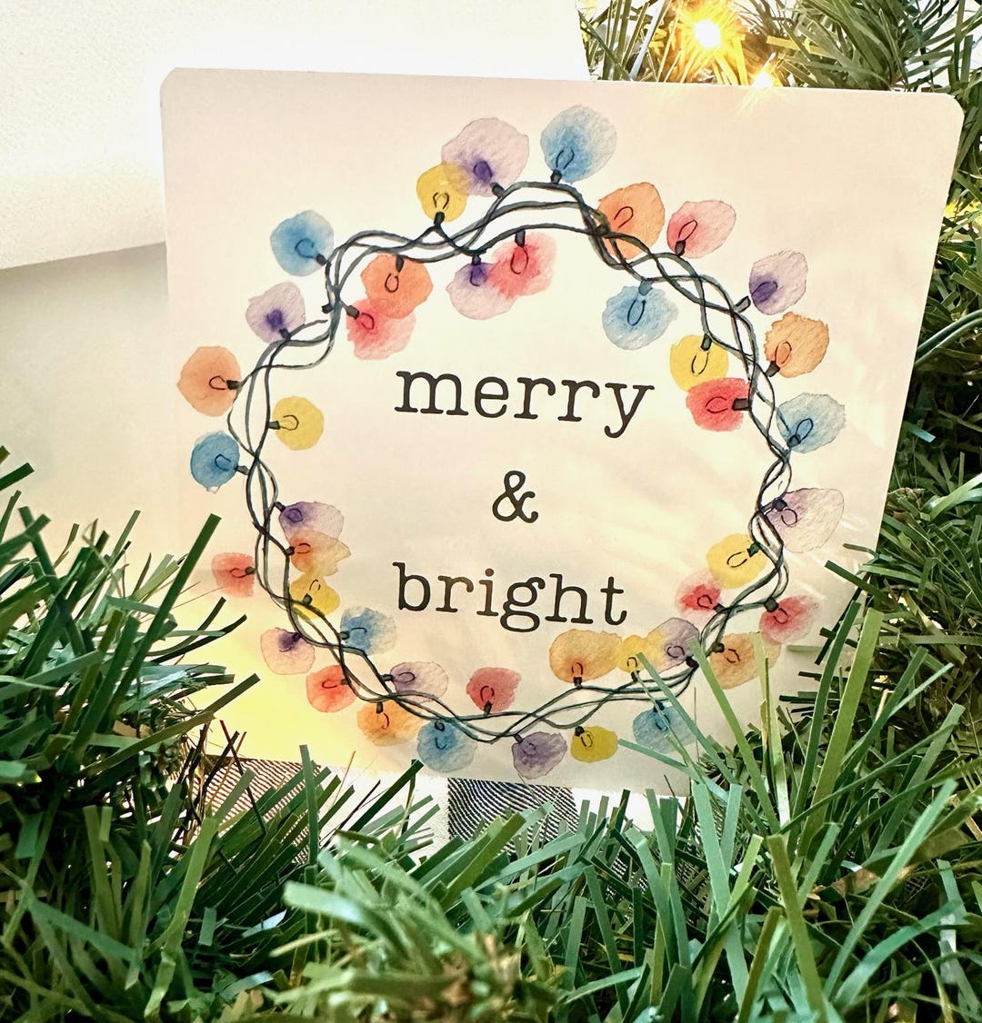 Watercolor Christmas Lights Square 6x6 Cards Digital Download Merry ...