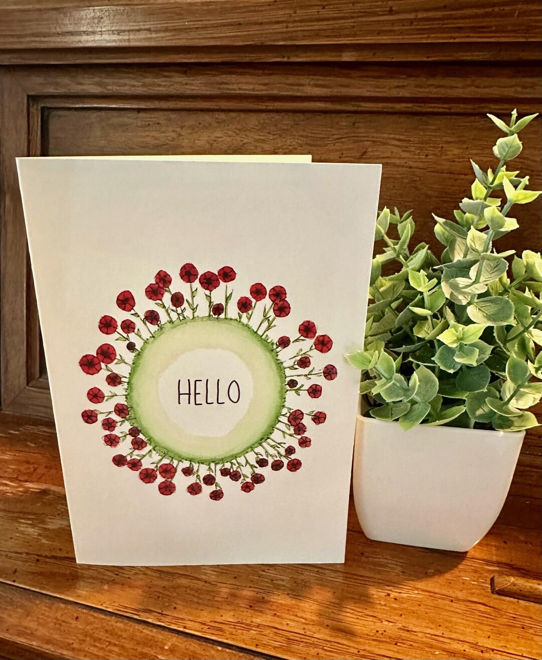 Circle Flowers Card, Blank Greeting Card, 7x10 Folded Card, Watercolor ...