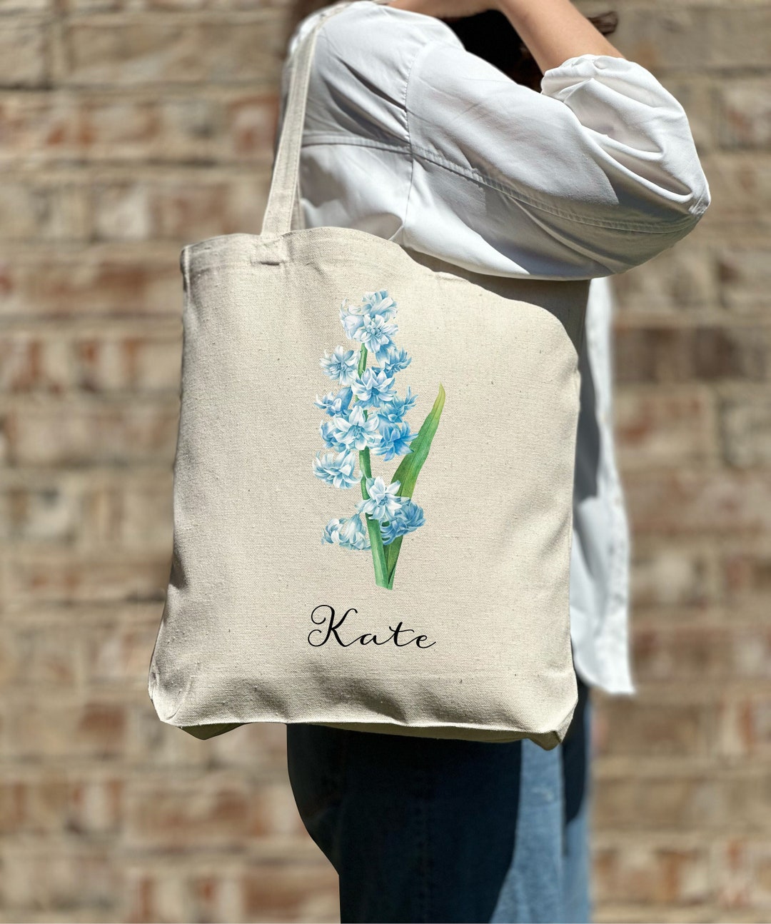 Custom Birth Flower Gift, Personalized Canvas Tote Bag, Birthday Gift ...