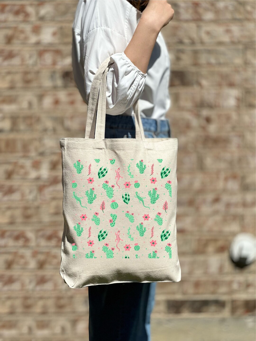 Cactus Floral Pattern Tote Bag, Cactus Lover Gift, Cute Lizard Tote Bag ...
